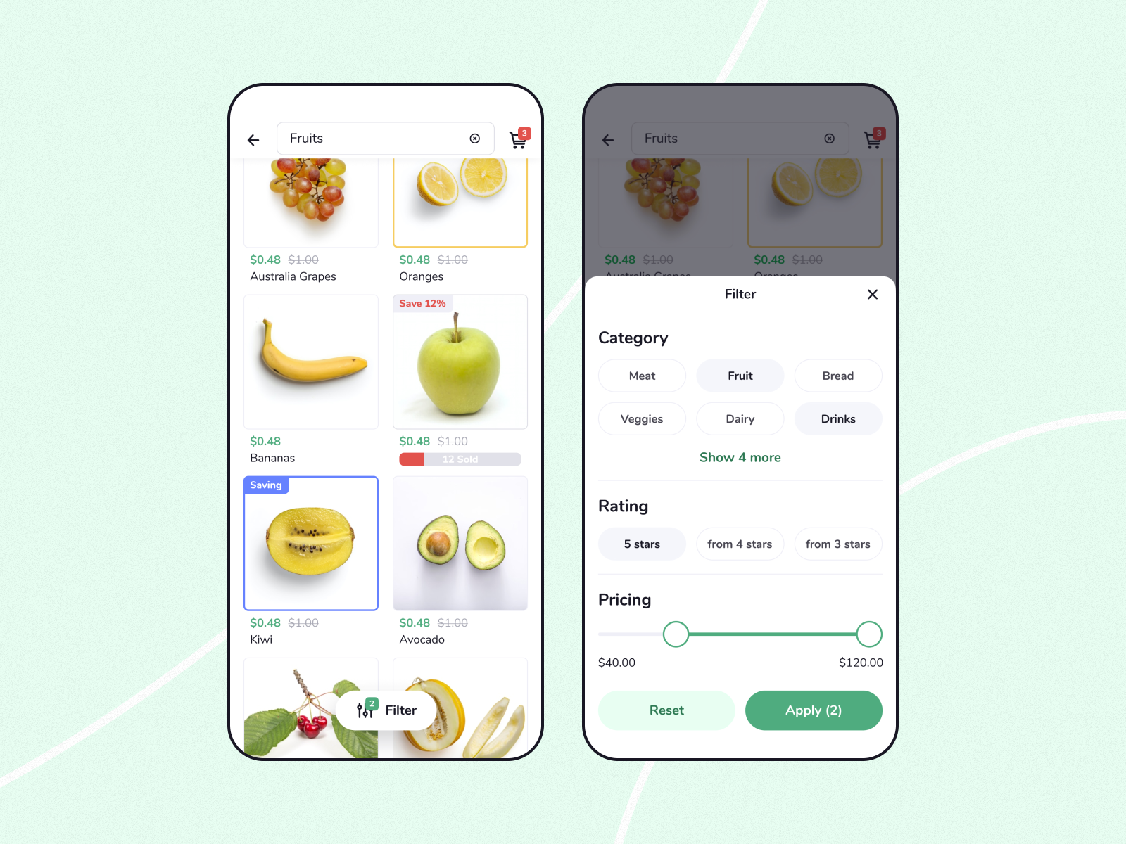 Grocery Filter Mobile UI by Aurora Phan on Dribbble