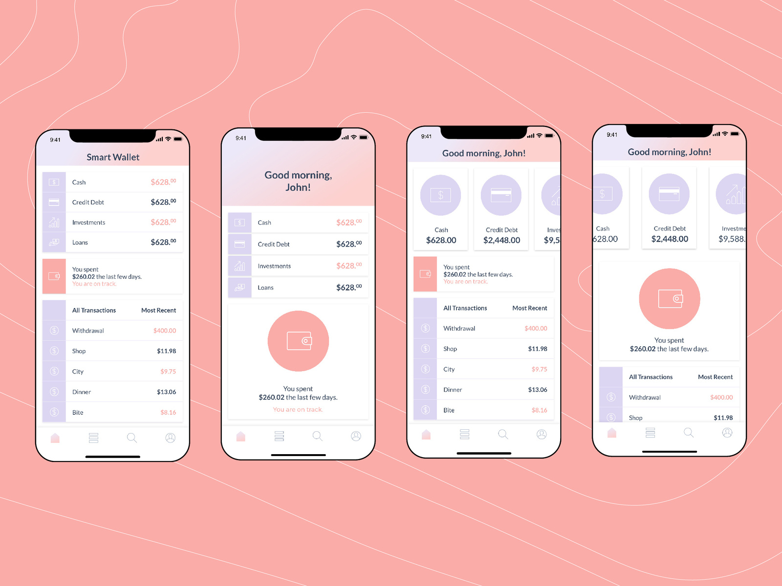 Home Screens for Finance Application by Aurora Phan on Dribbble