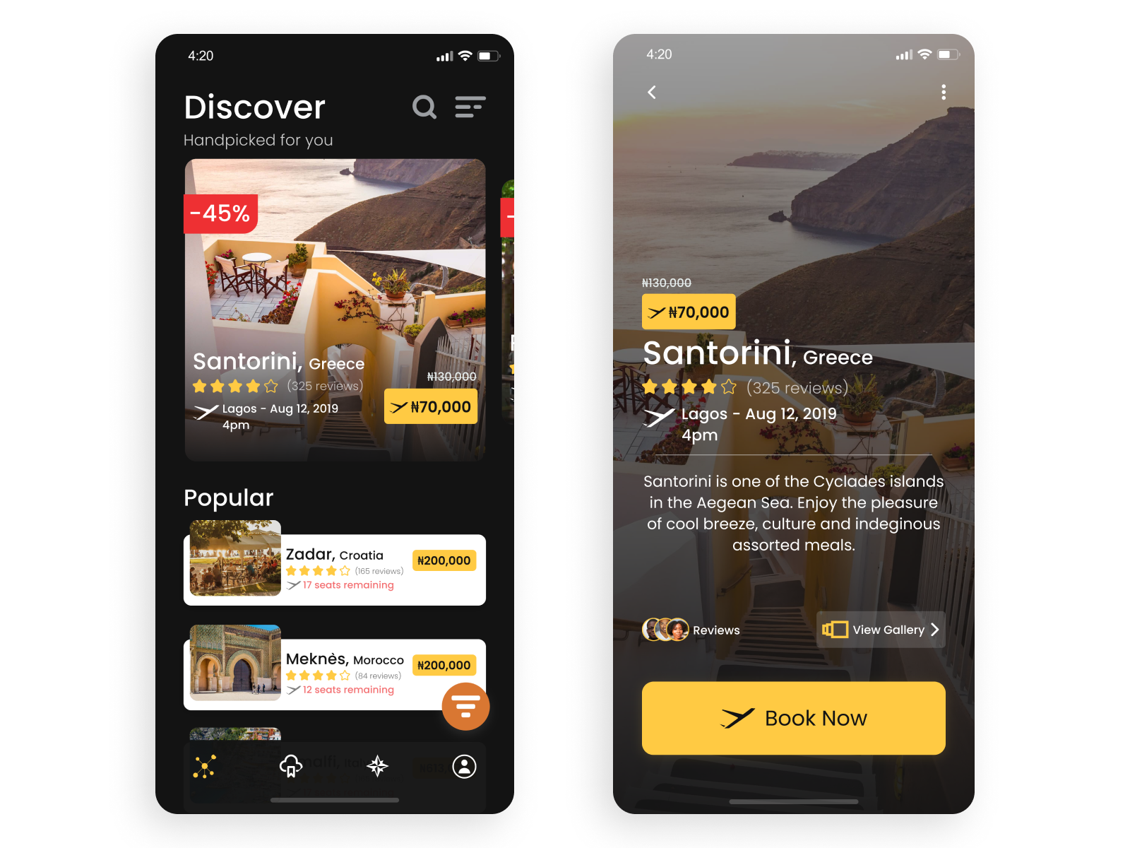 Travel App UI - Home page and Preview by Daniel Abayomi on Dribbble