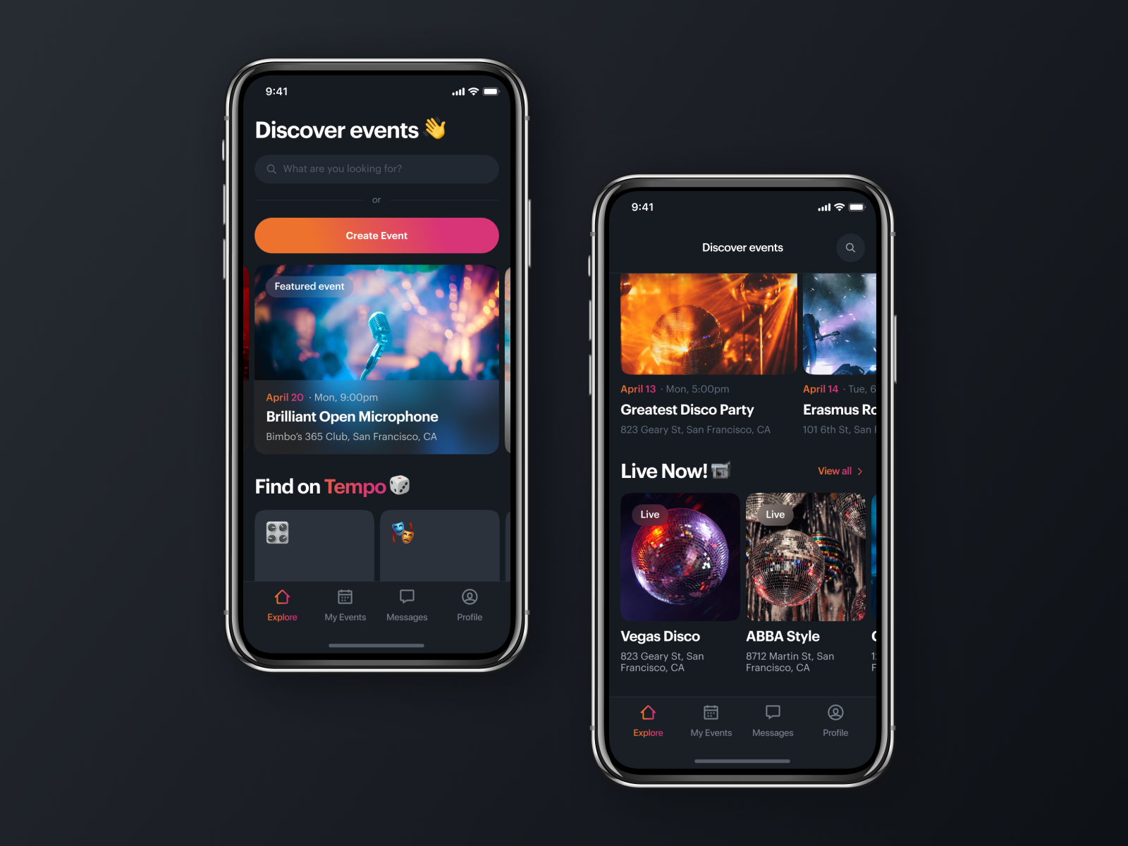 Tempo App. Events near you by Ilya Luzan for TheRoom on Dribbble