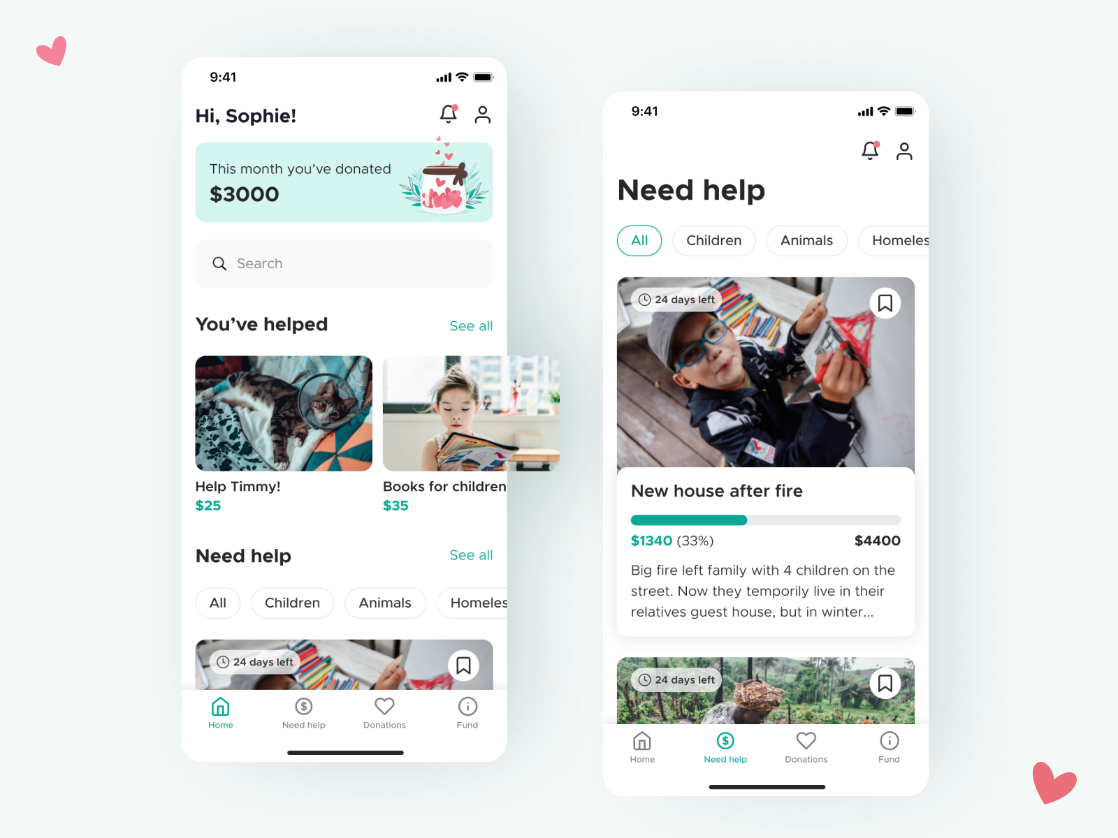 Charity mobile app by Anastasiya Frost on Dribbble