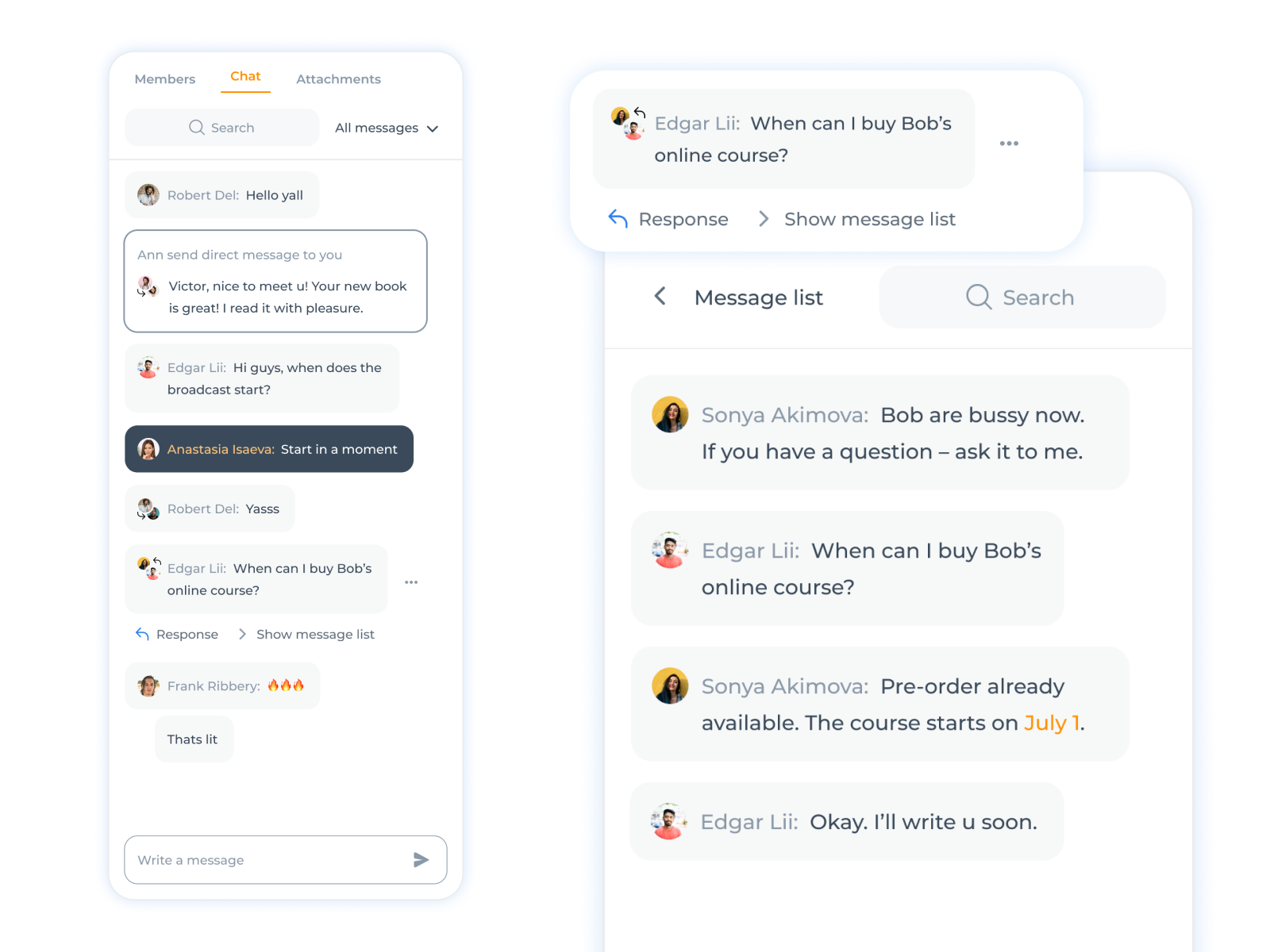 Chat feature – message list by Kirill on Dribbble