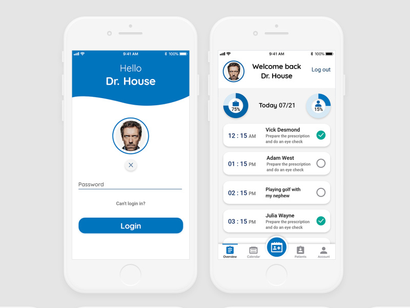 Doctor appoitment app - Login & Overview by Adrian Chiper on Dribbble