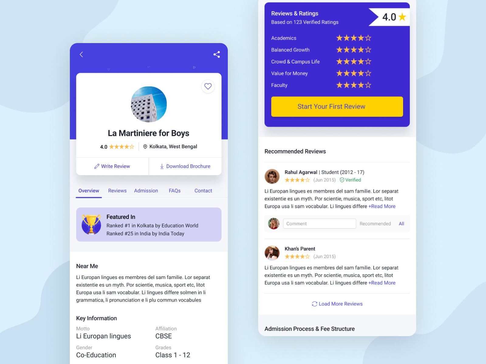 School Detail Page by Ankit Gupta on Dribbble
