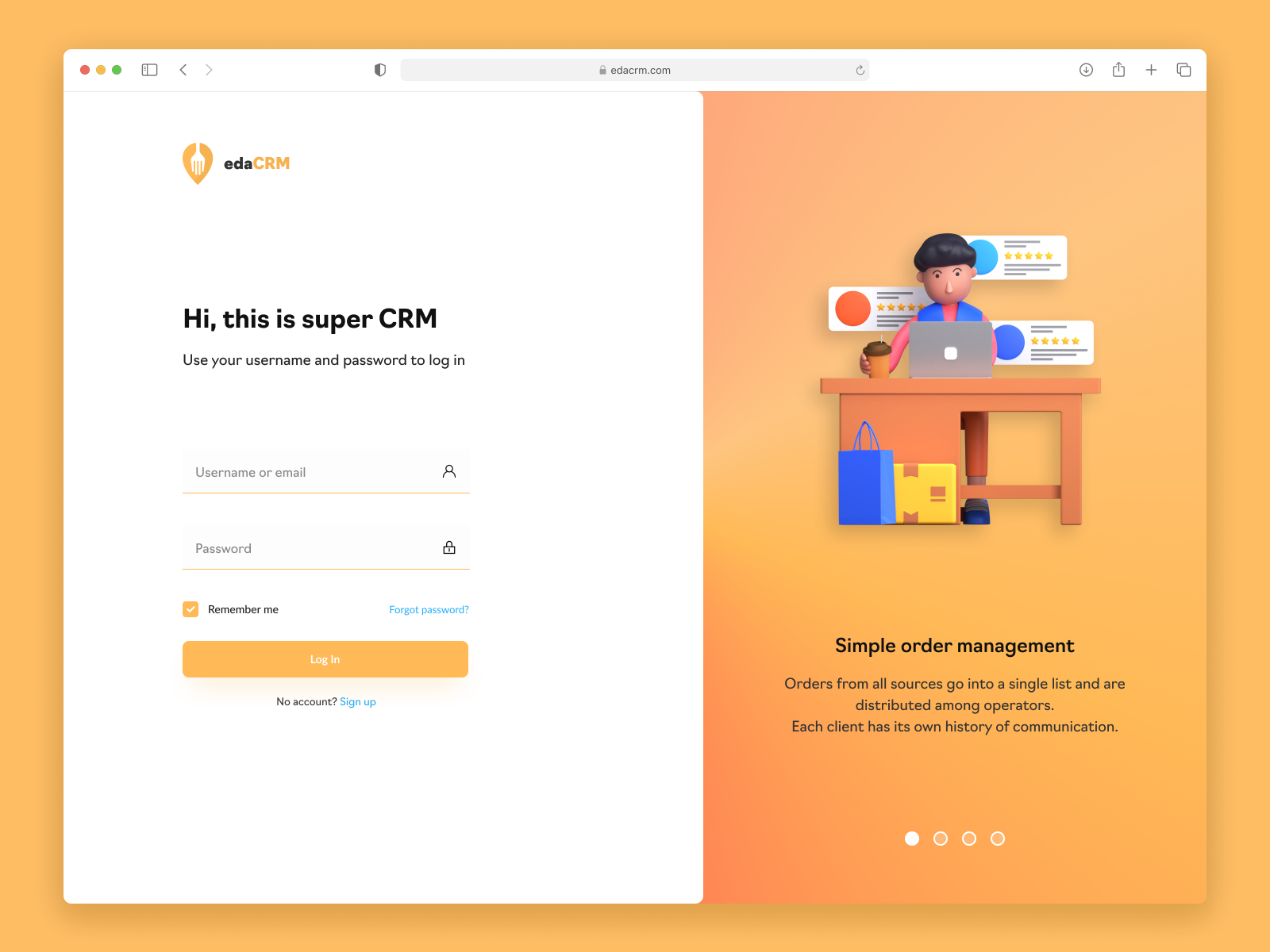 Food Delivery CRM / Login page by Alfred Fairushin on Dribbble