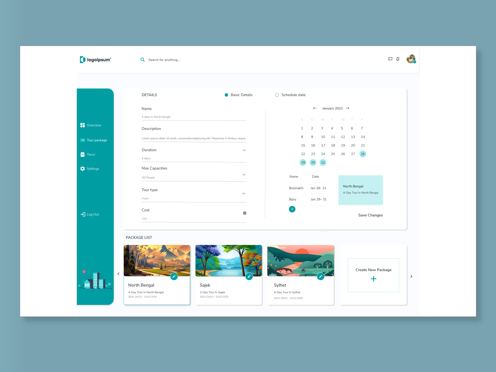 Tour package creation for admin by Ishita on Dribbble
