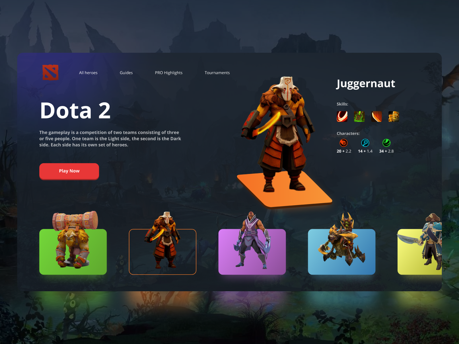 Dota 2 website redesign concept by Bogdan Litvinyuk on Dribbble