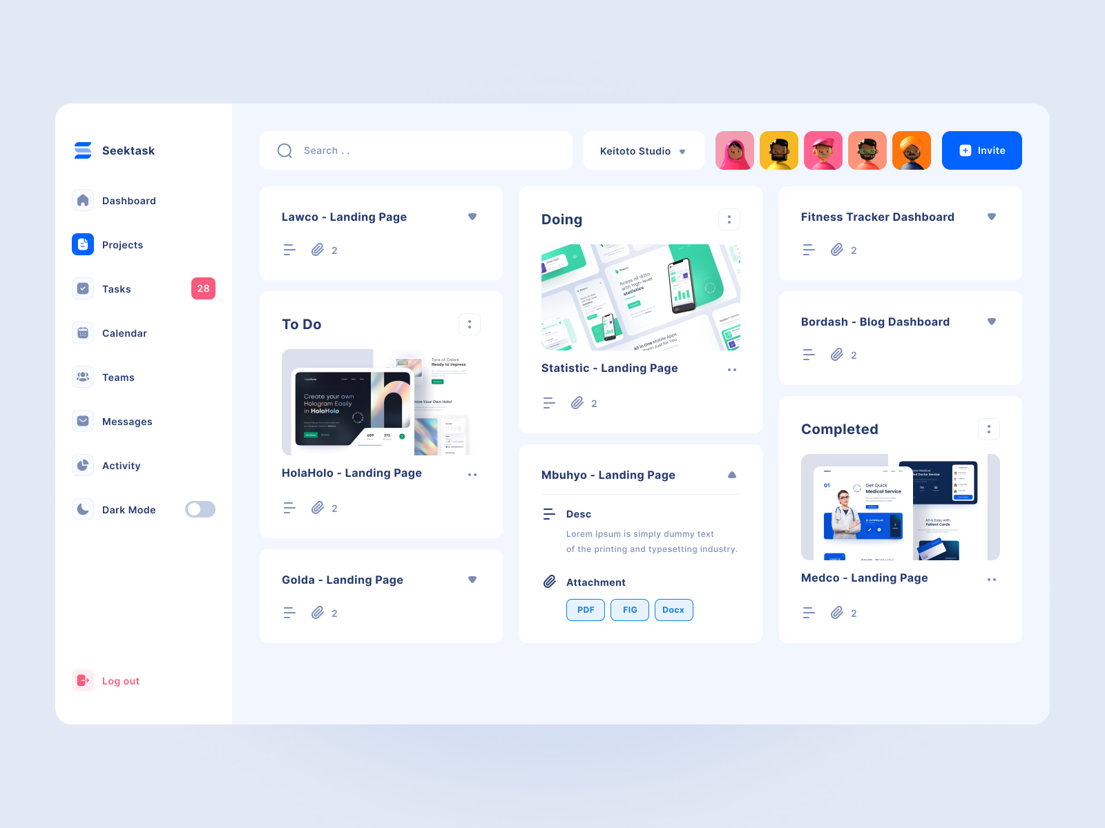 Seektask - Team Task Management Dashboard - Projects Screen by Fauzi ...