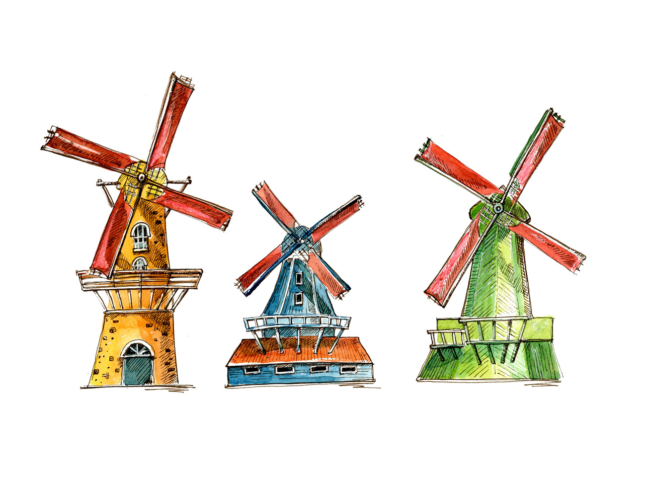 Colored windmills of Netherlands by Olga Gerasina on Dribbble