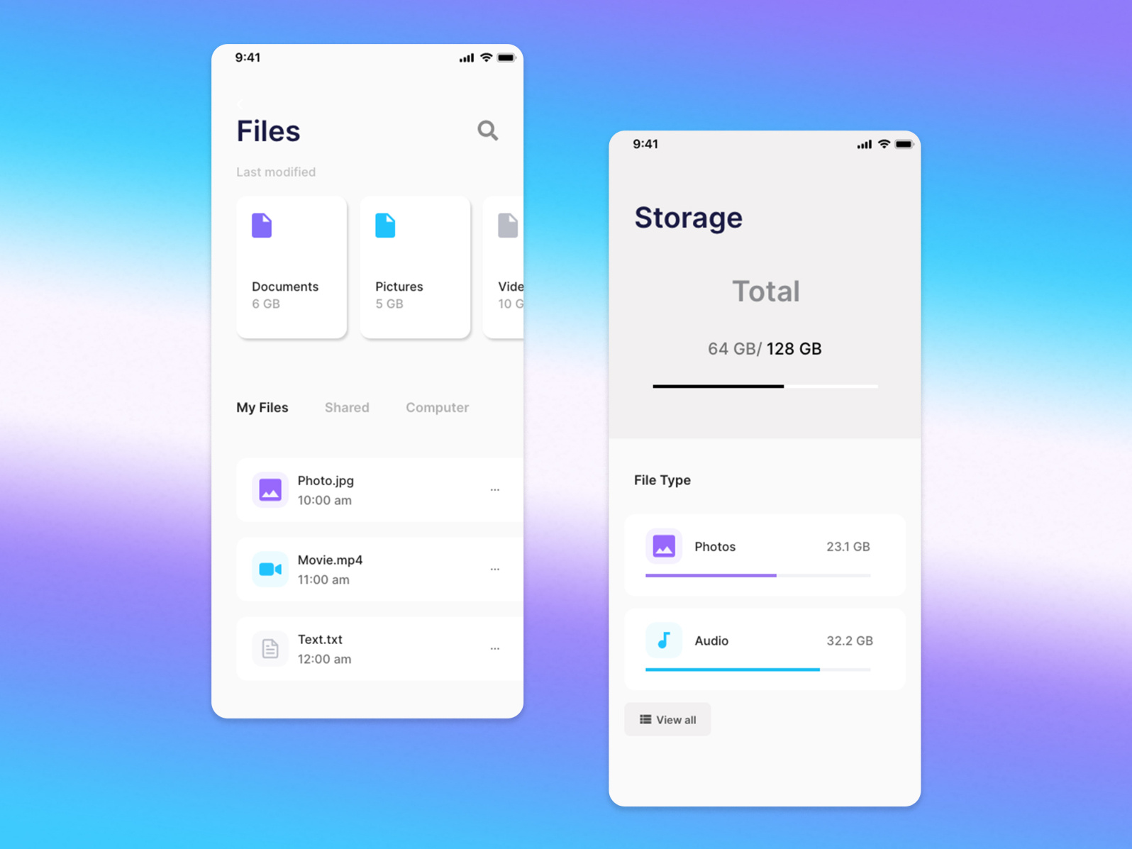 Cloud Storage App UI by Hussam on Dribbble