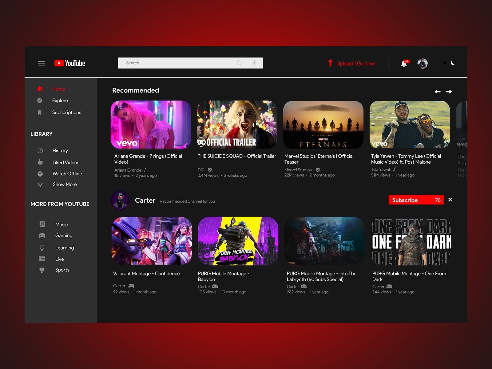 YouTube Redesign Concept by Biradhwaj Senapati on Dribbble