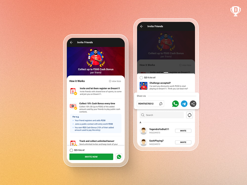 Referral Invite Friends by Kajal Kashyap for Dream11 on Dribbble