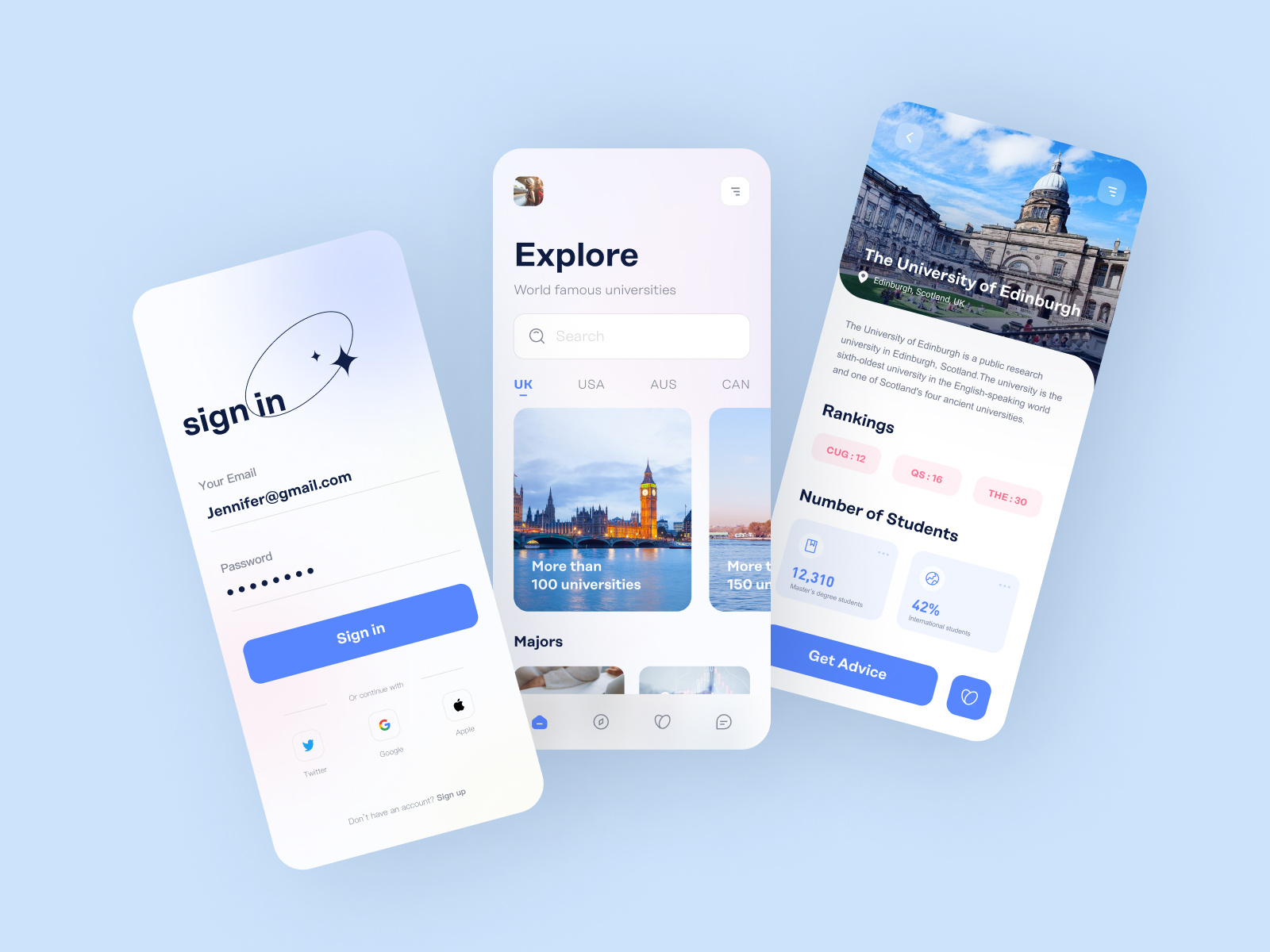 Study abroad app redesign- YourOffer by jessecuster on Dribbble
