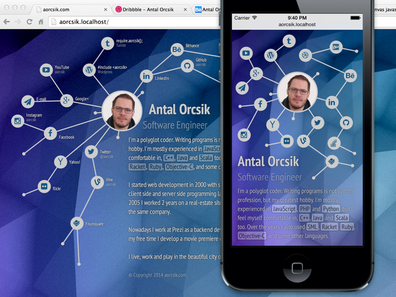About me page with mobile view by Antal Orcsik on Dribbble