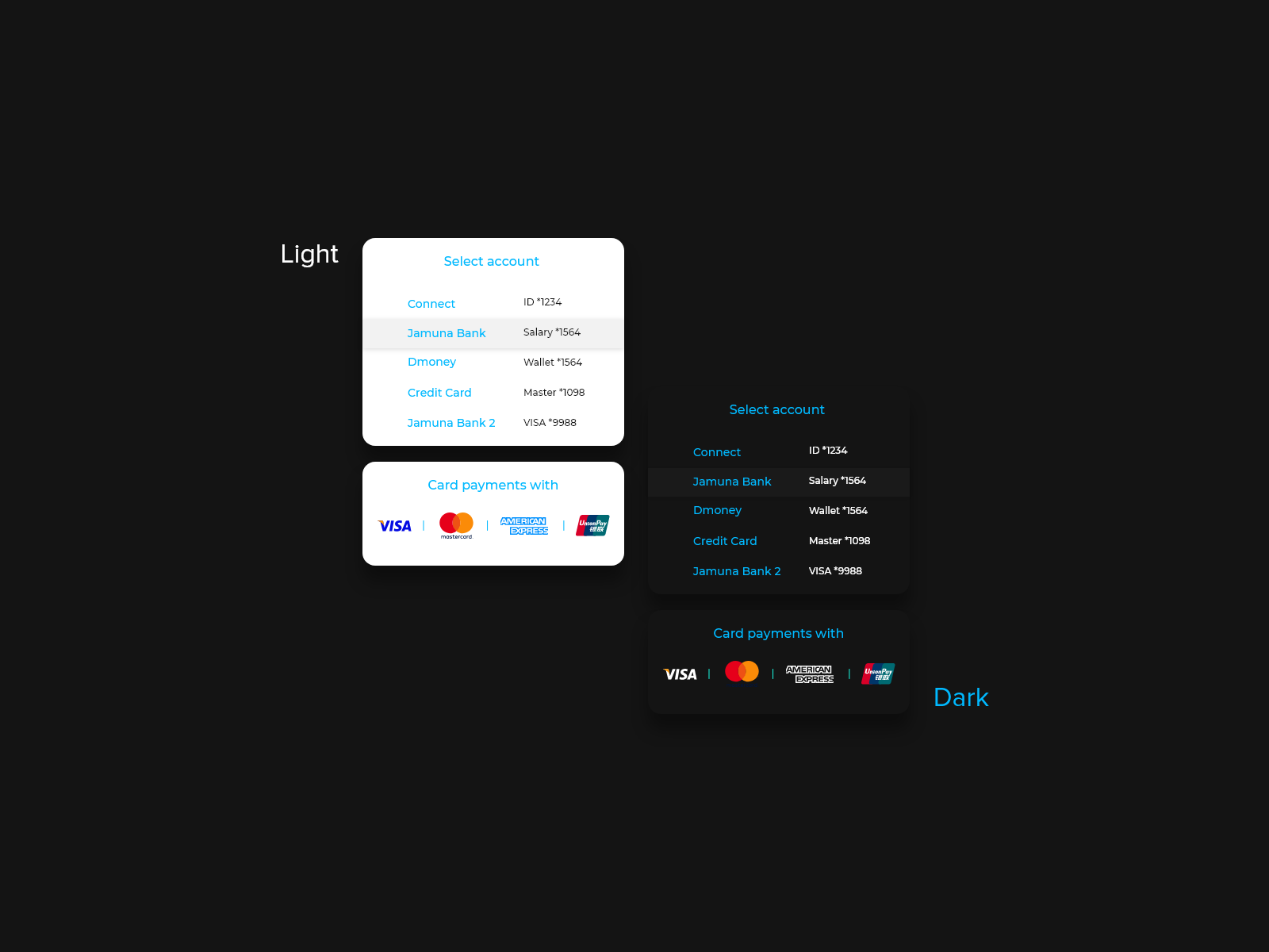 Select account UI Light & Dark Mode by Emtiwaz Ahmed on Dribbble