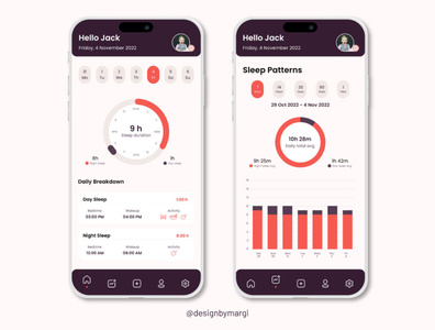 Sleep Tracker App UI by Margi Pansiniya Rathod on Dribbble