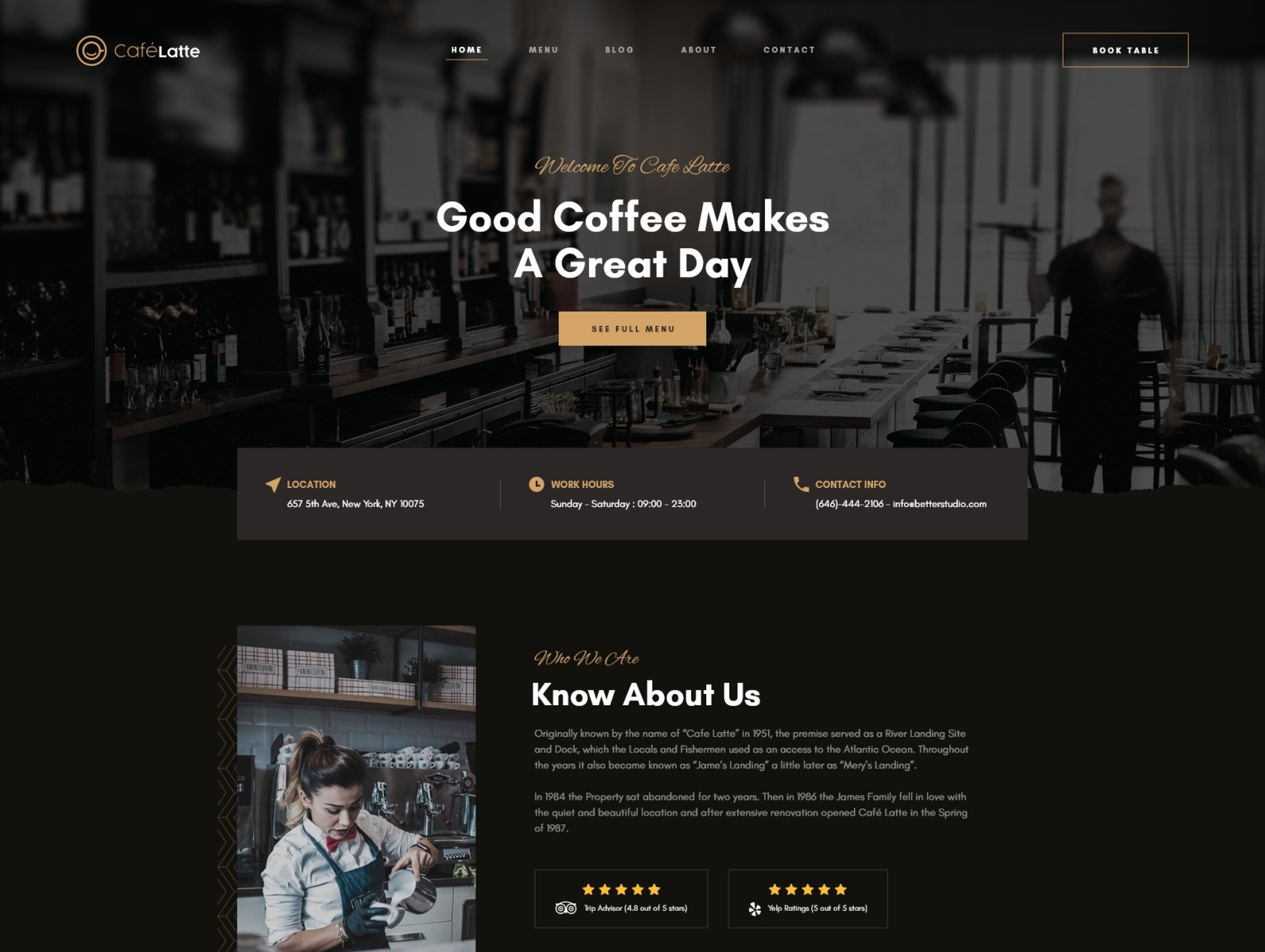 Cafe Latte (Cafe & Restaurant Landing Page) by Ramin Hatami on Dribbble