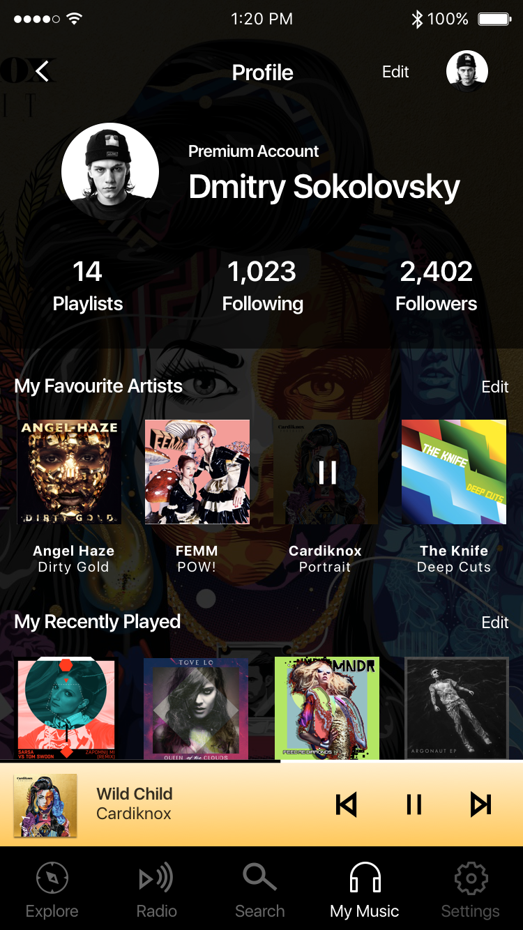 Music iOS Profile UI by David TJ Powell on Dribbble