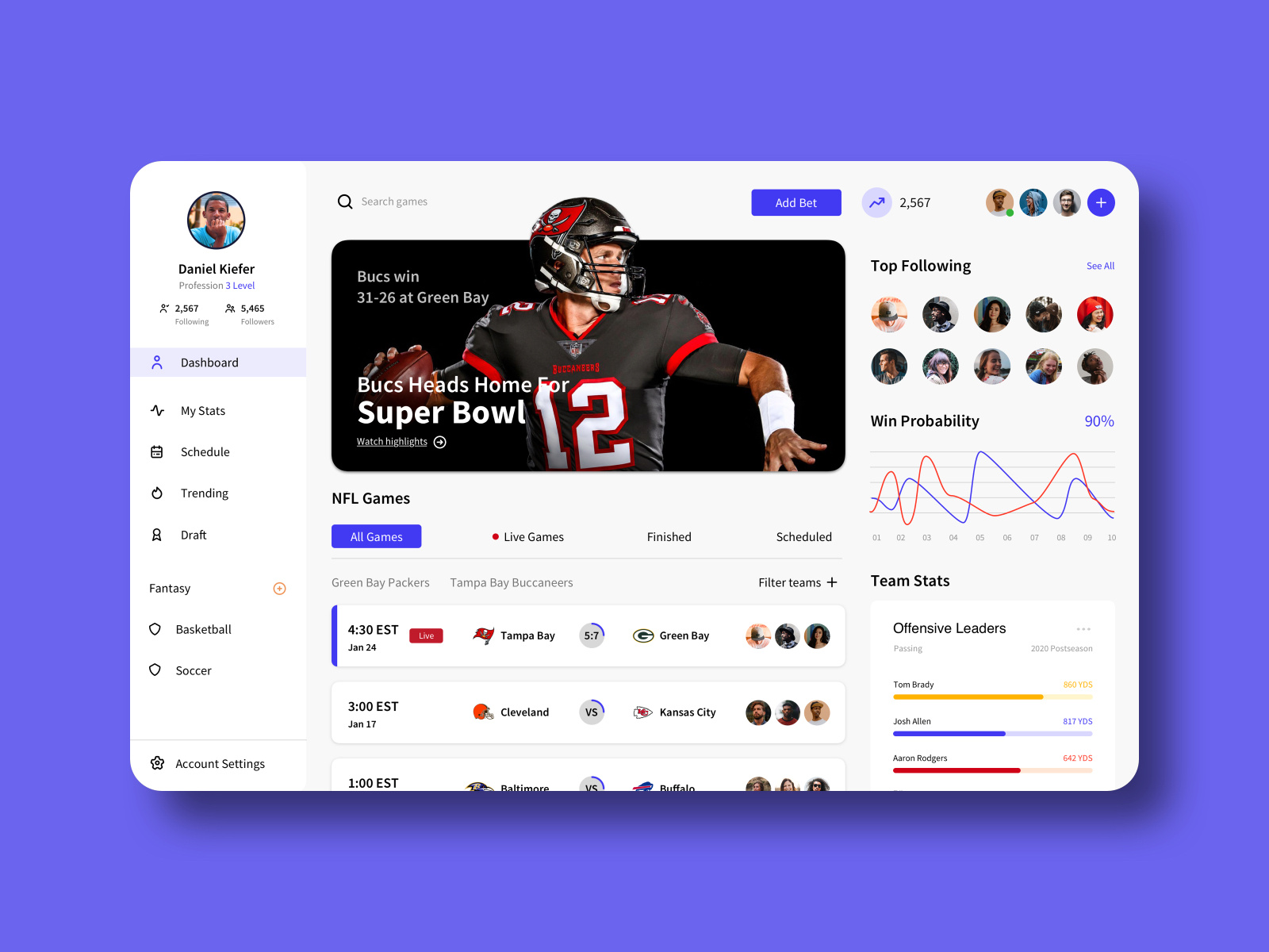 Sports Dashboard UI by Bowie S. on Dribbble