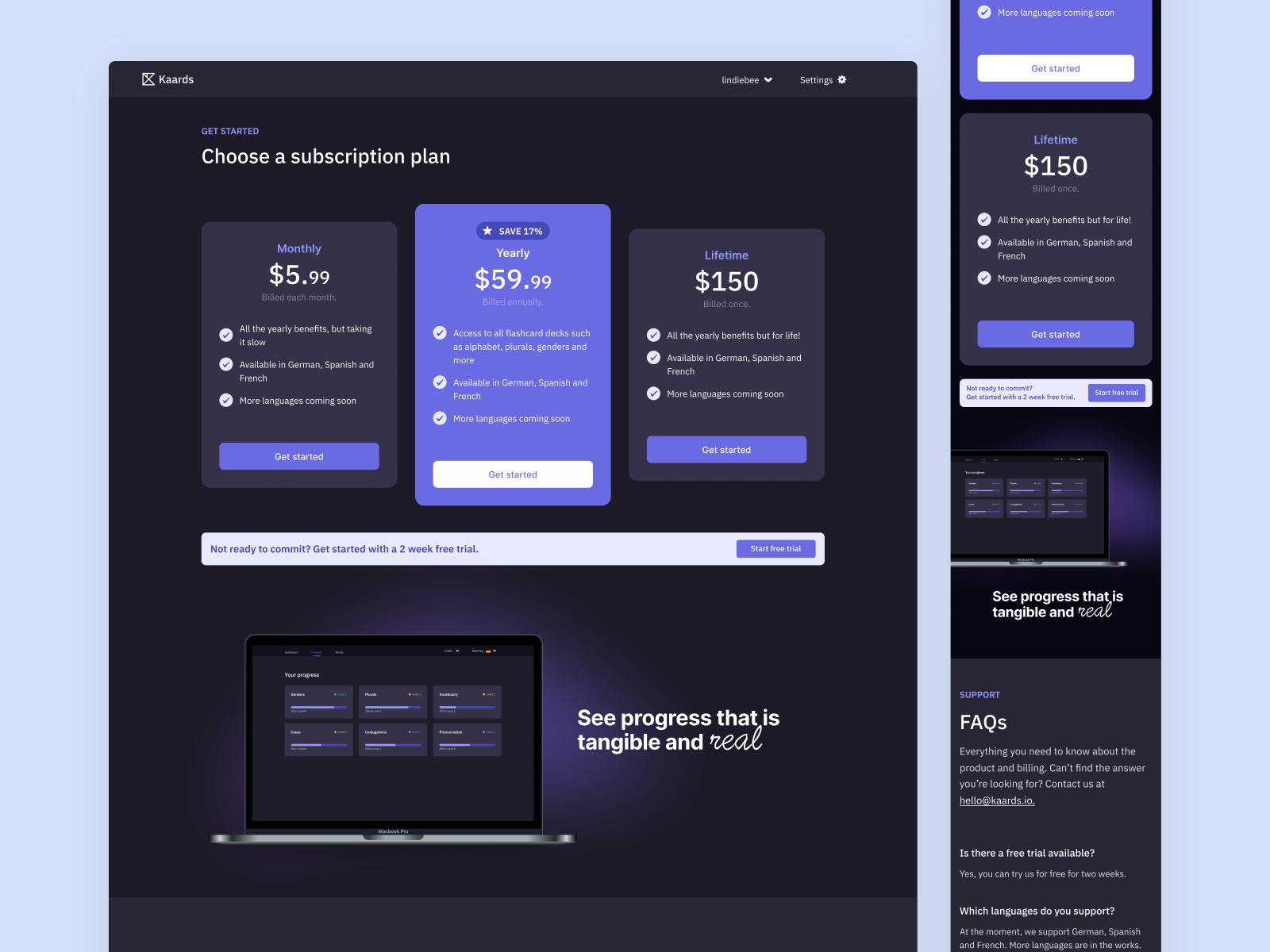 Responsive subscription pricing page by Lindie Botes on Dribbble