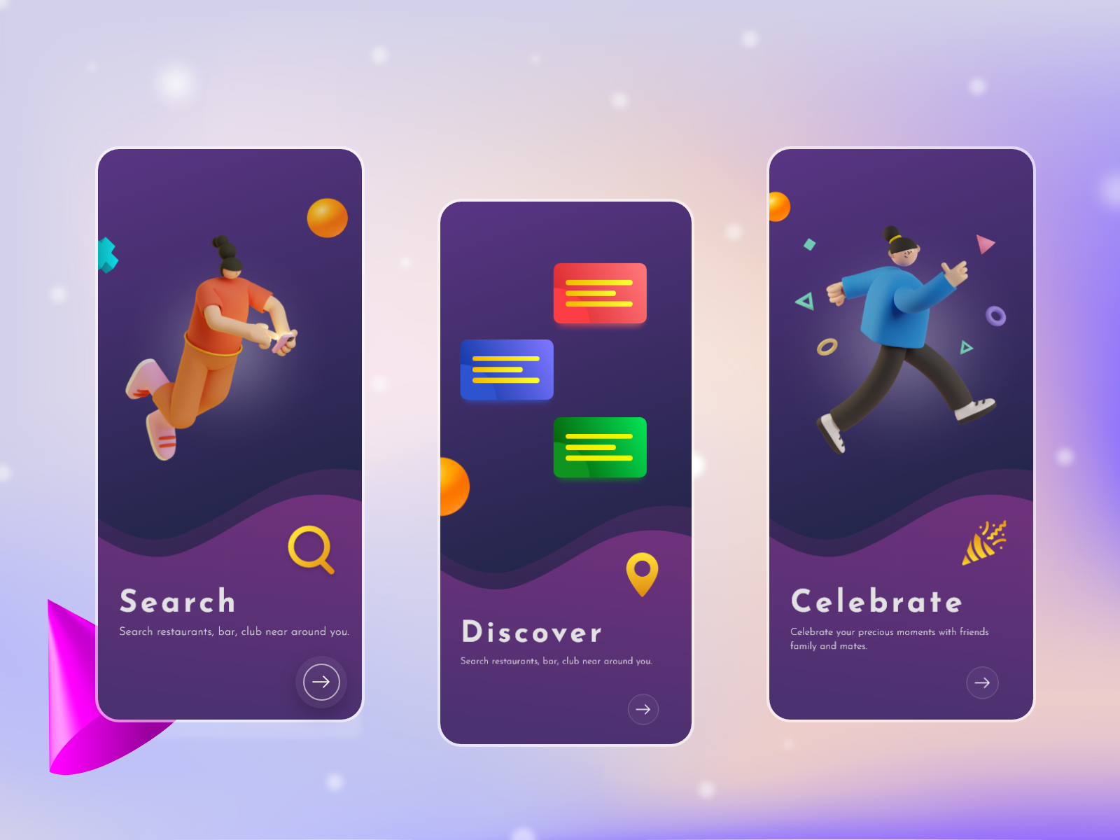 Check in app splash screens by Adnan Zubair on Dribbble