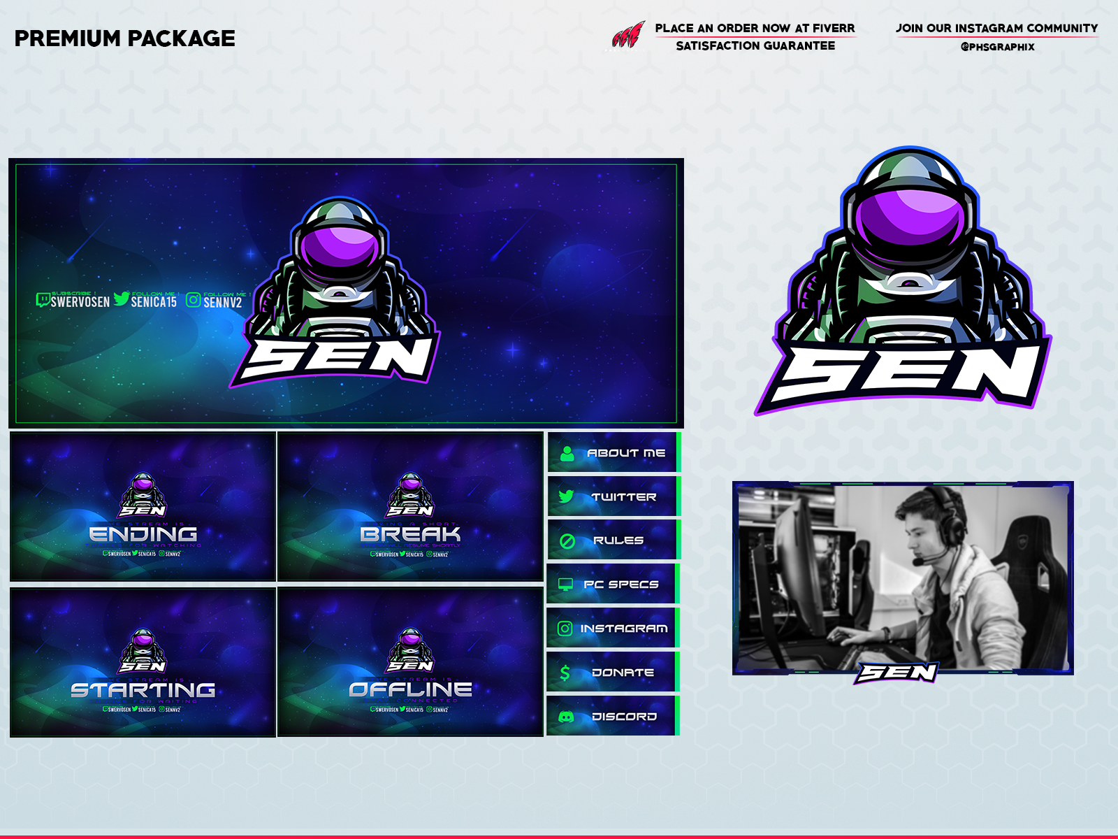 ASTRONAUT in a full twitch overlay package! by PhsGraphix on Dribbble