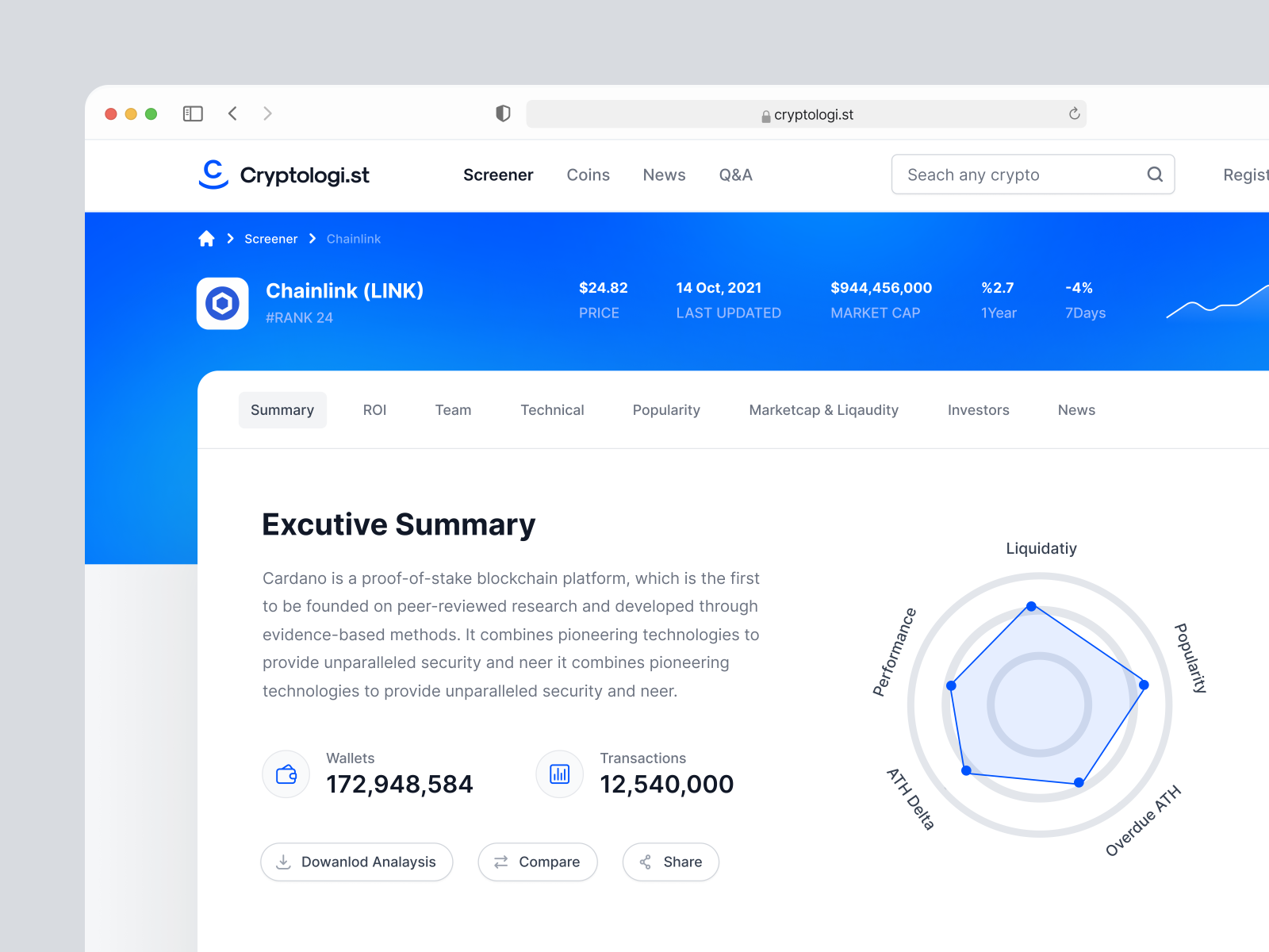 Cryptologist Screener Page by Abo on Dribbble