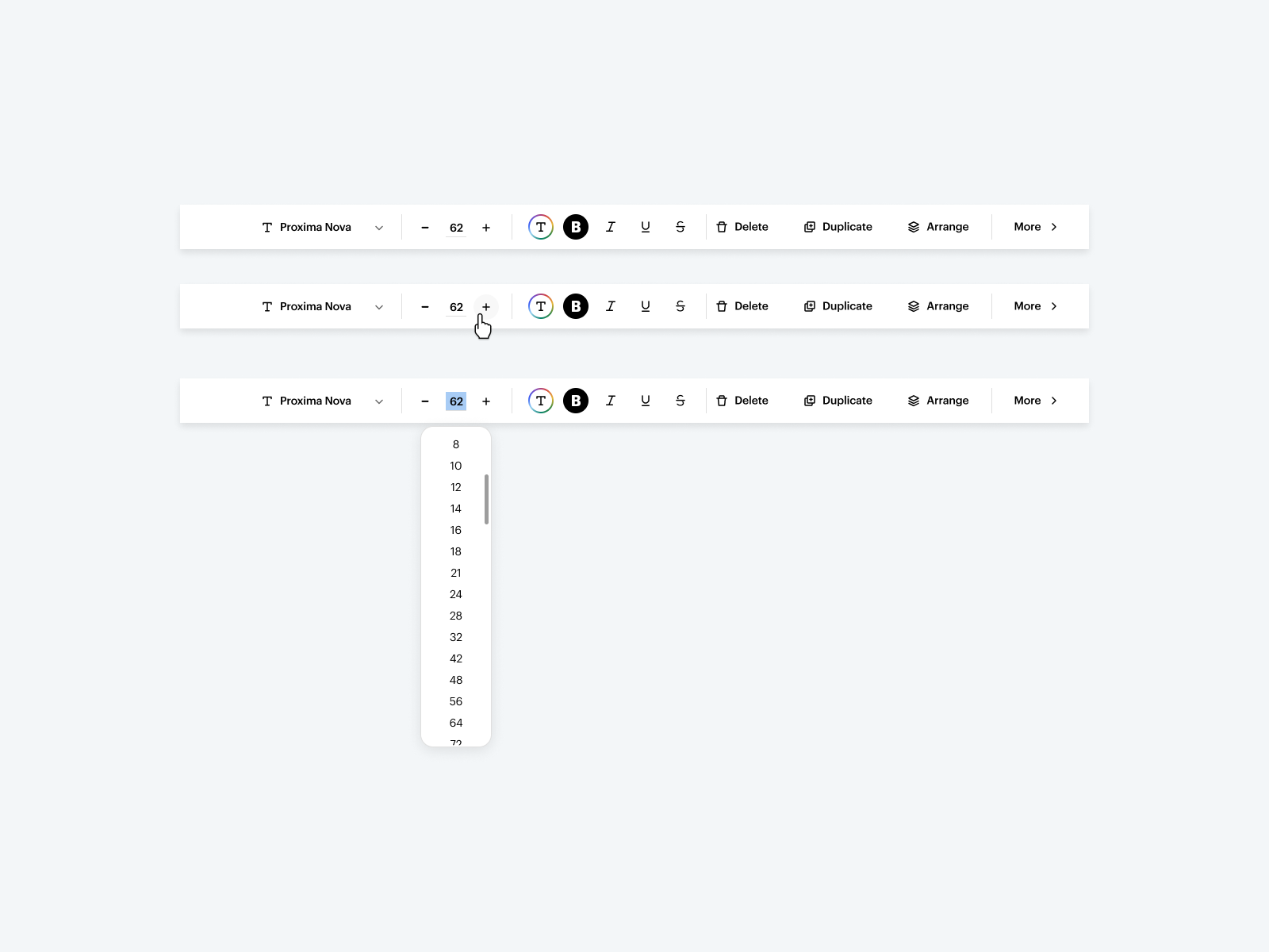 Font size controls, formatting bar by Mikael Edwards on Dribbble