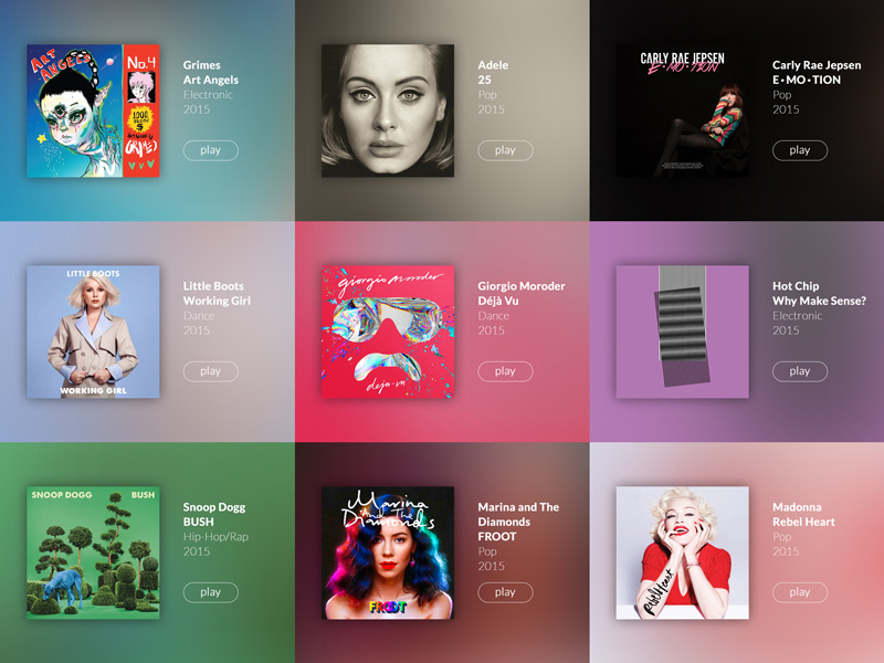 Music Album UI - Favorite Albums of 2015 by Evan Thomas Cole on Dribbble