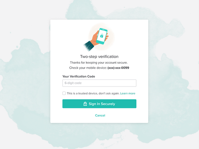 Two-step verification login by William Newton for Gusto Design on Dribbble