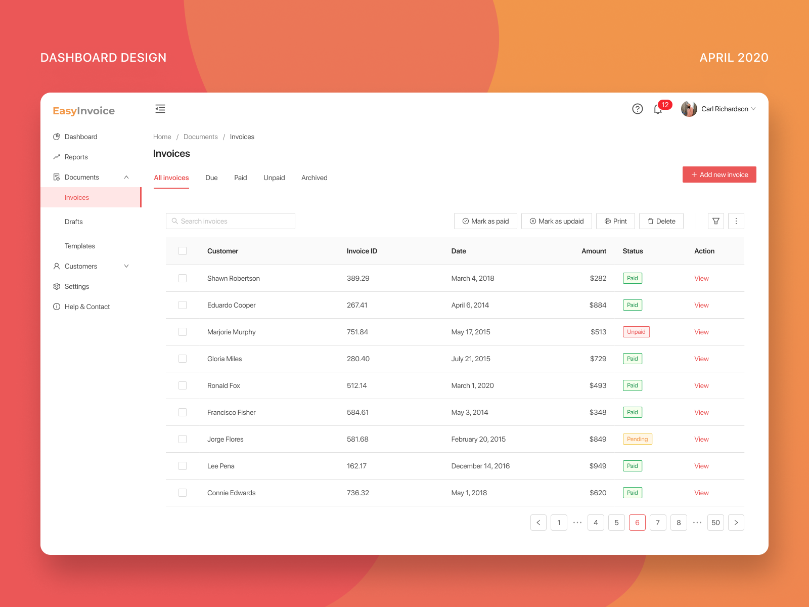 Invoices Dashboard Design, Ant Design UI Library by Pavel Kosiuk on ...