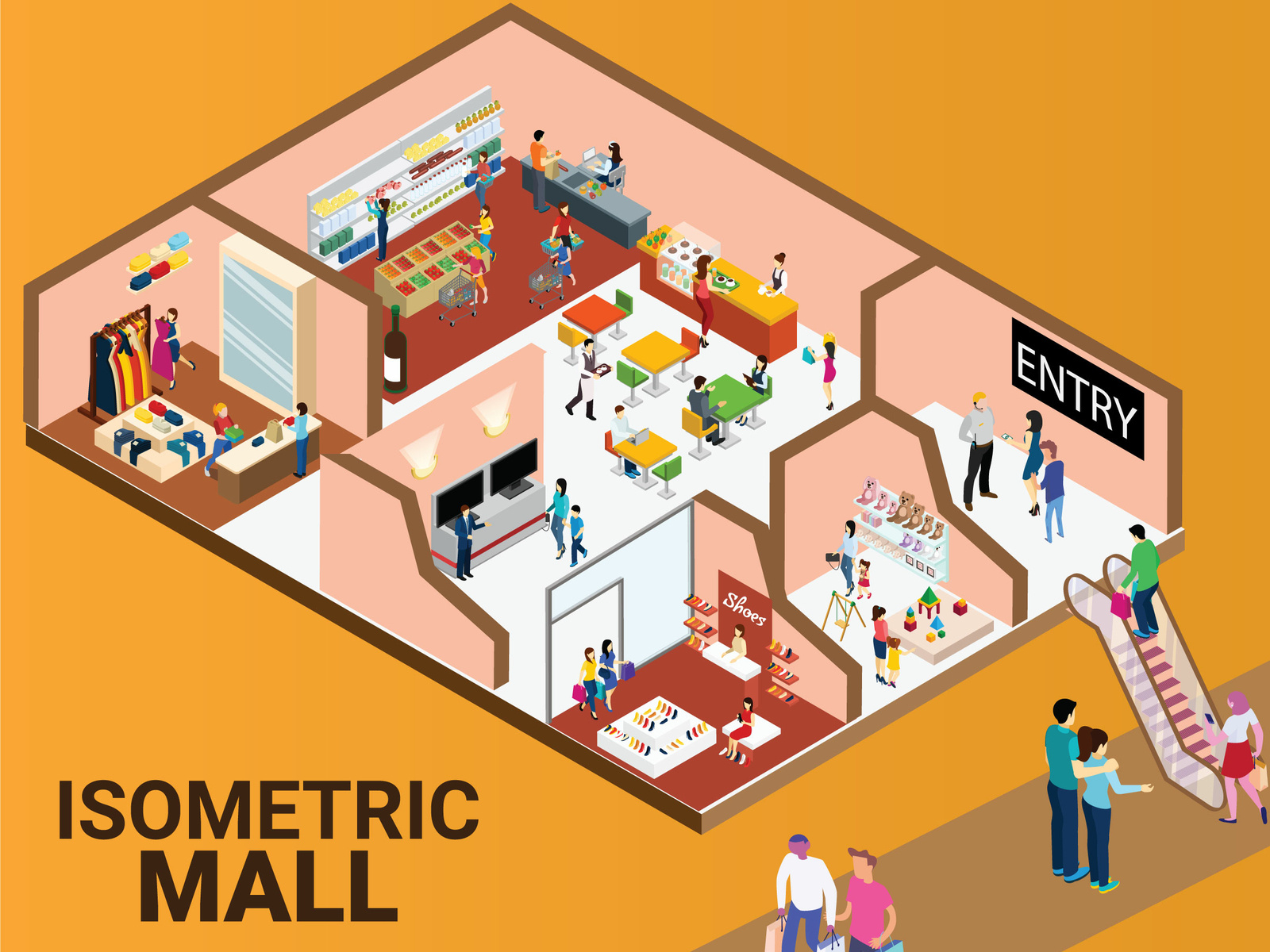 Isometric Artwork Concept of Shopping Mall. by IsoWorks on Dribbble