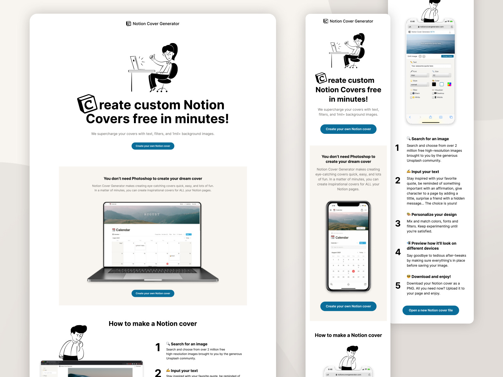 Notion Cover Generator Landing Page By Marcela On Dribbble