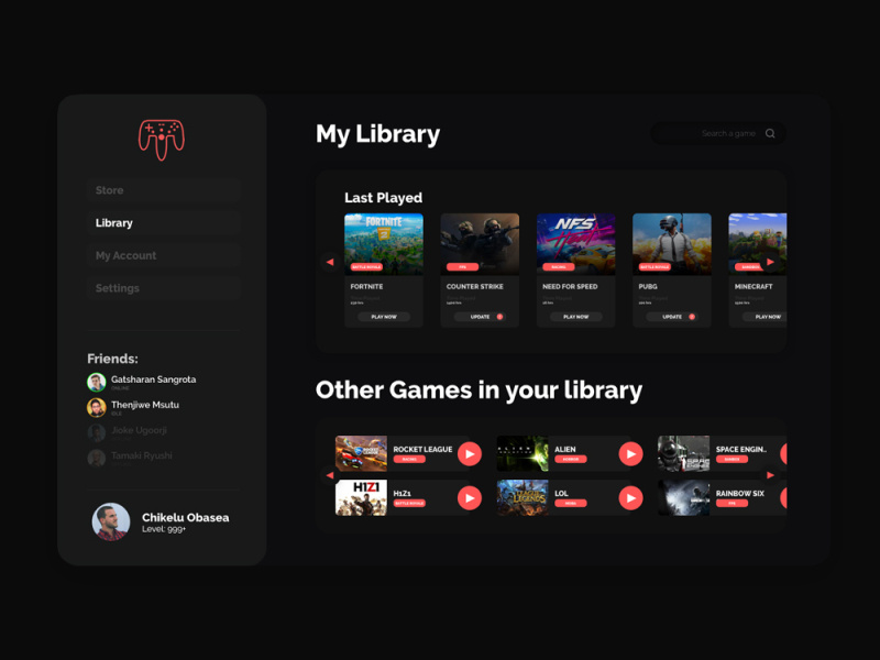 GAME UI - Next-Gen gaming client by Andrea Ciardi on Dribbble