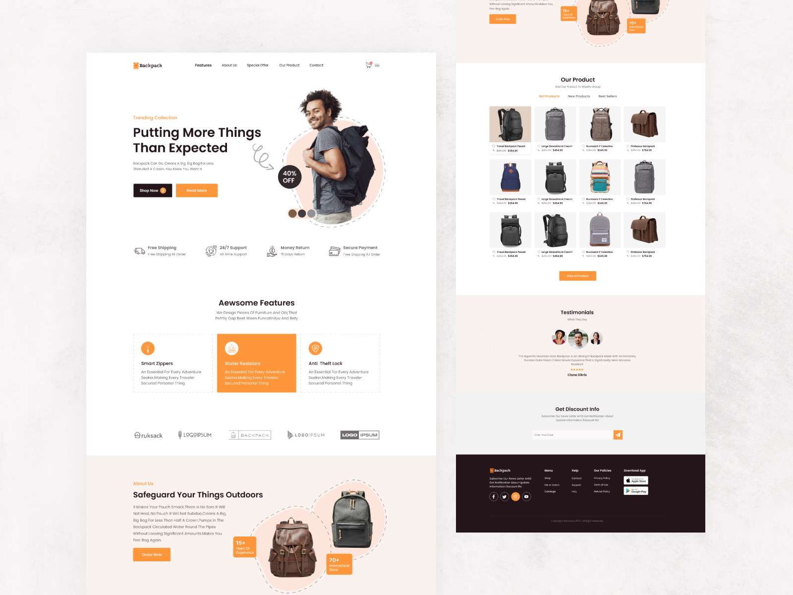 Backpack Landing Page by Ridwanul Islam on Dribbble