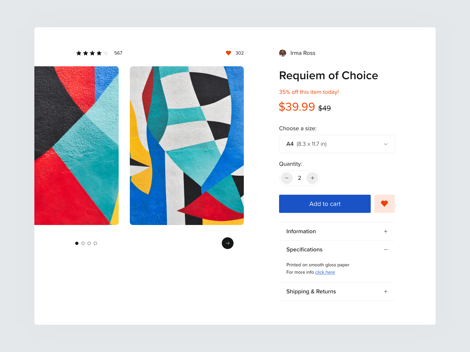 E-commerce concept 1 (for online artwork) by Websuta on Dribbble