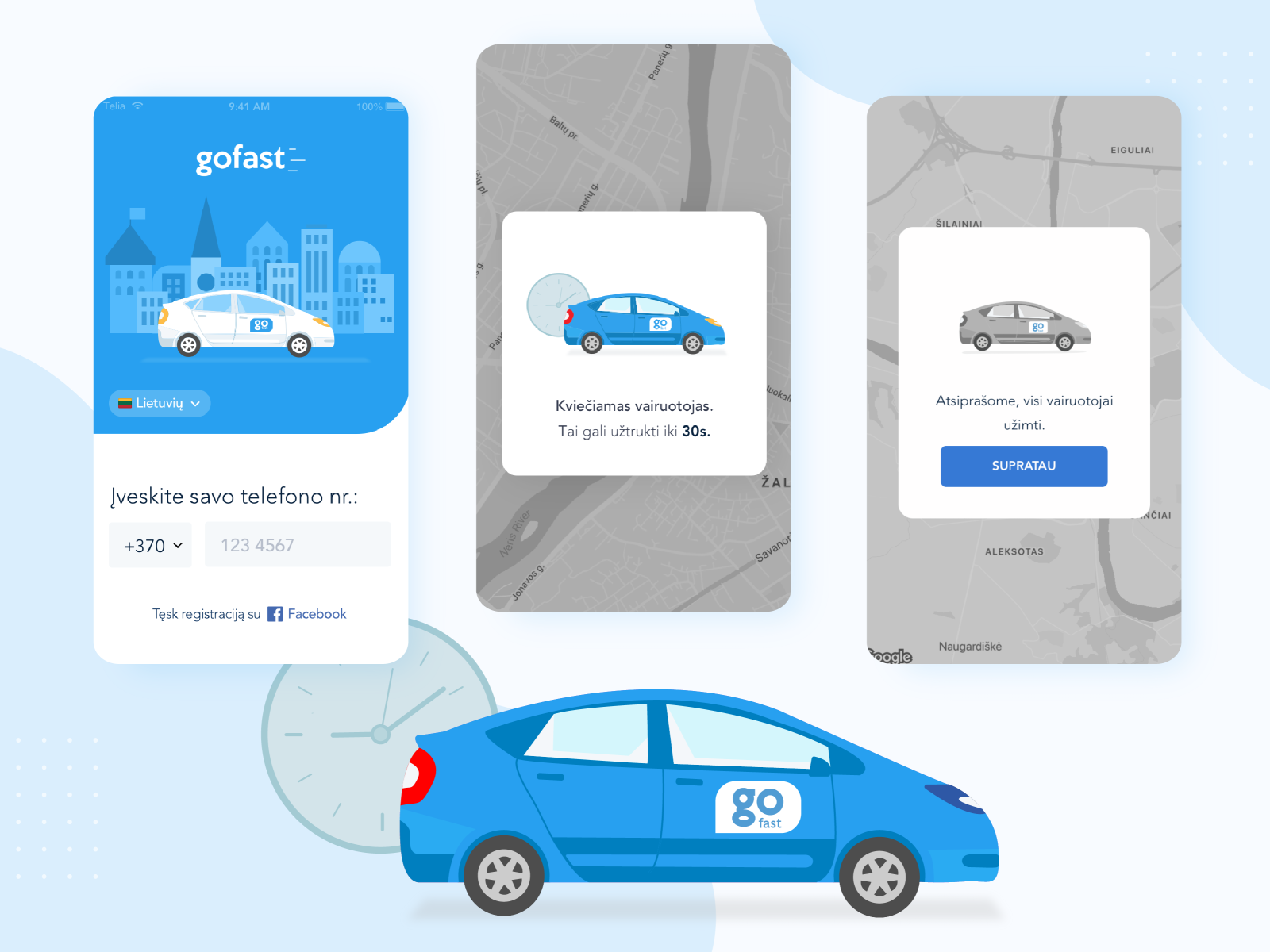 Illustrations for Go Fast taxi app by Aurelija Buikutė on Dribbble