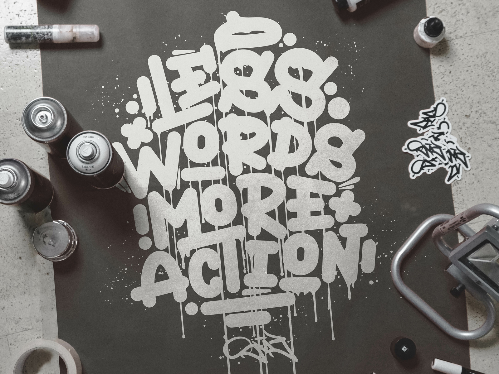 LESS WORDS MORE ACTION - Lettering by snooze one on Dribbble