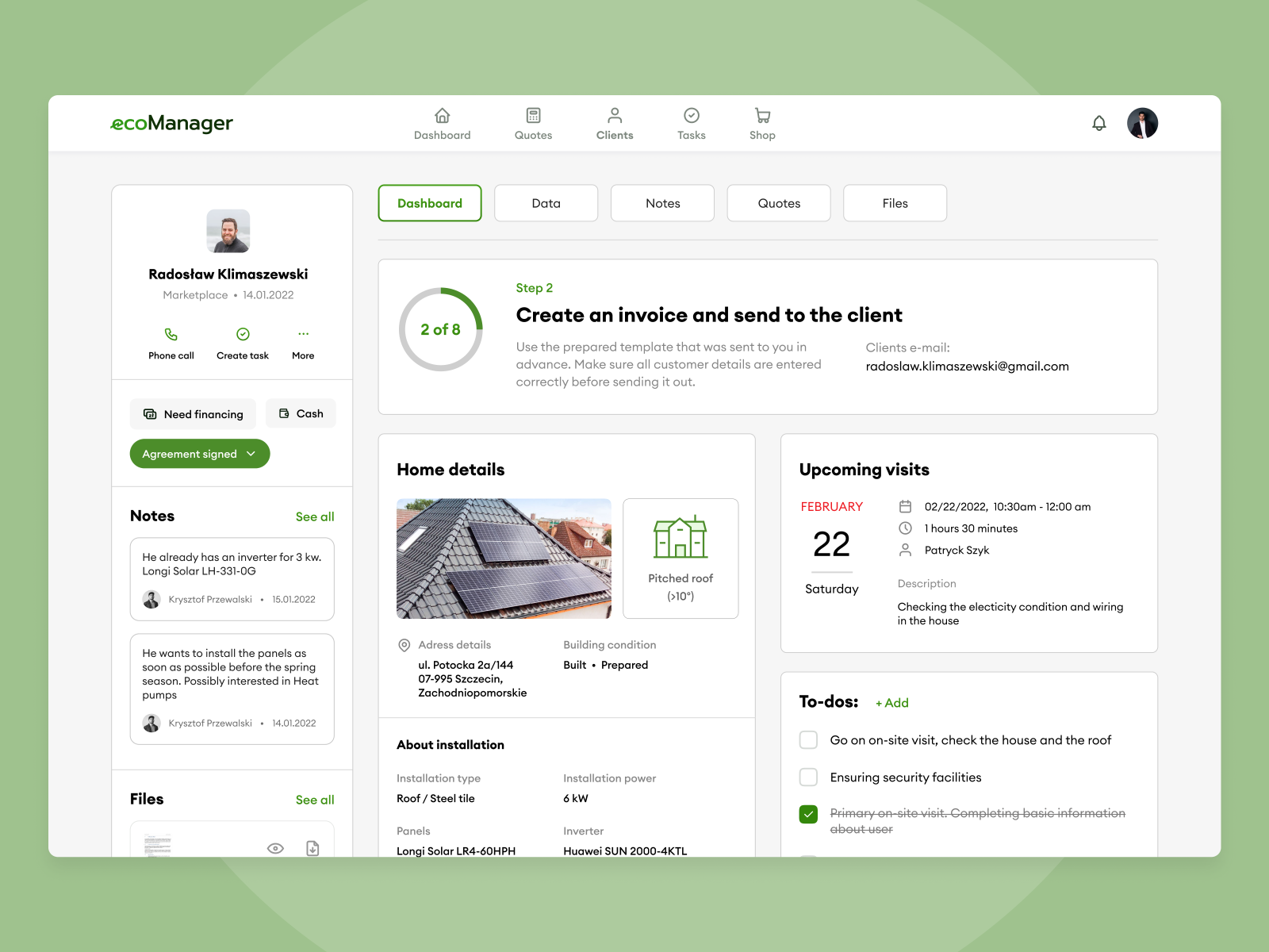 CRM - client's profile by Taras Kindrat on Dribbble
