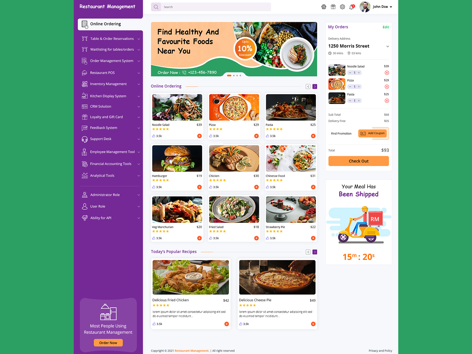 Resturent Dashboard by Arif.saifi on Dribbble