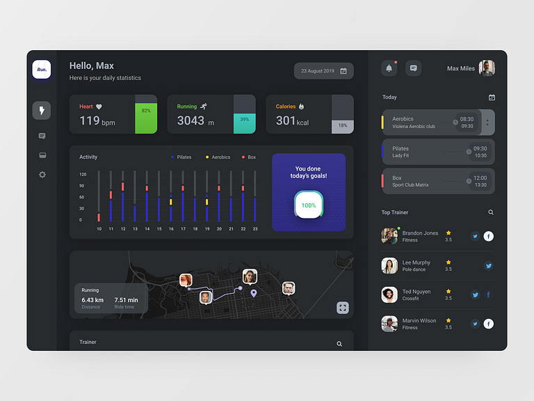 Fitness app dark by Alexey Savitskiy on Dribbble