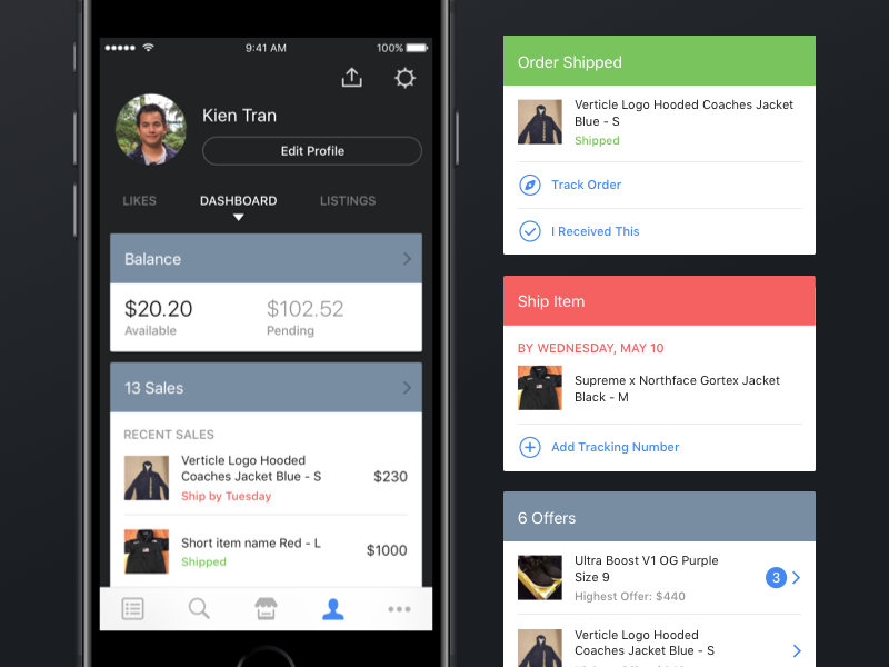 Restocks User & Seller Profile by Keeyen Yeo on Dribbble