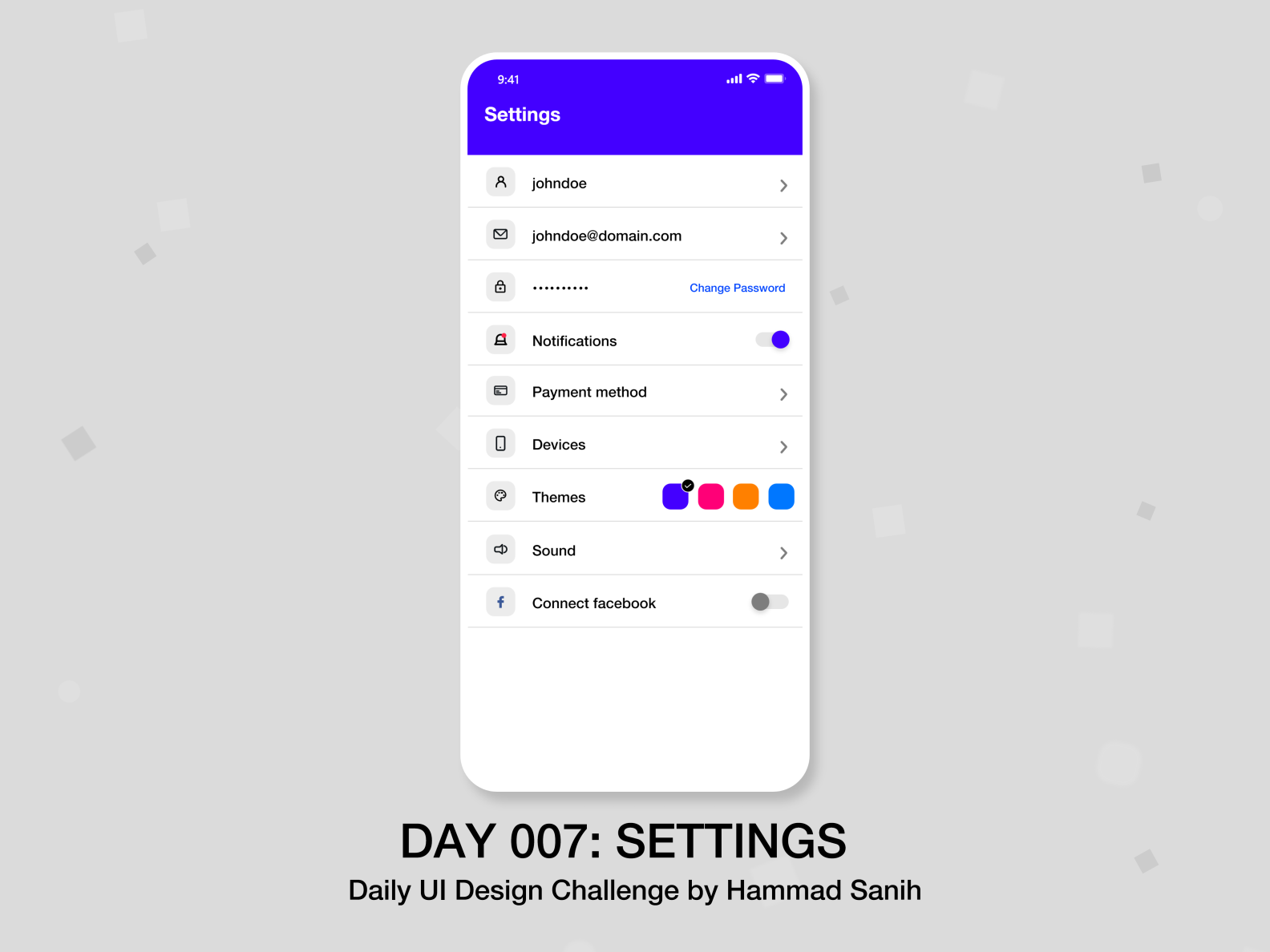 DailyUI 007 Settings Mockup by Hammad Sanih on Dribbble