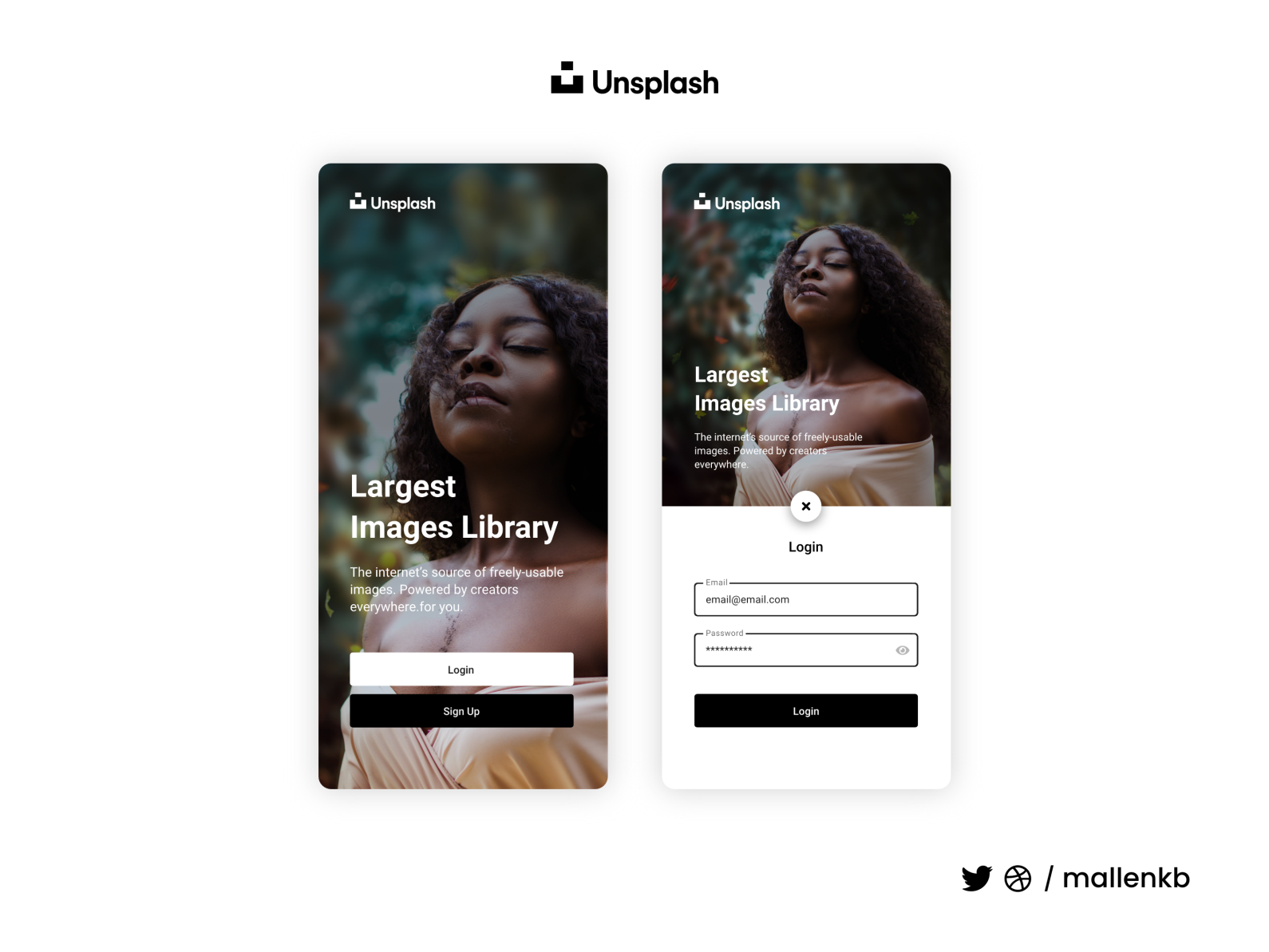 Unsplash App Login Screen by Marlon Alenya on Dribbble