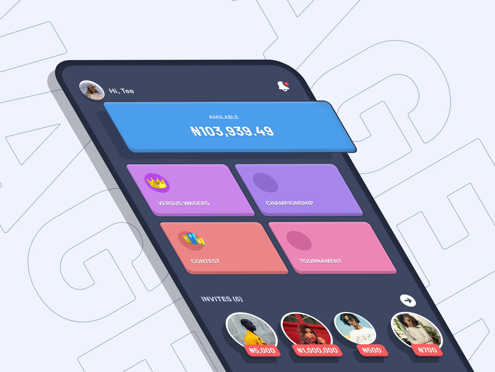 Gaming Competition UI by Tayo Olakunle on Dribbble