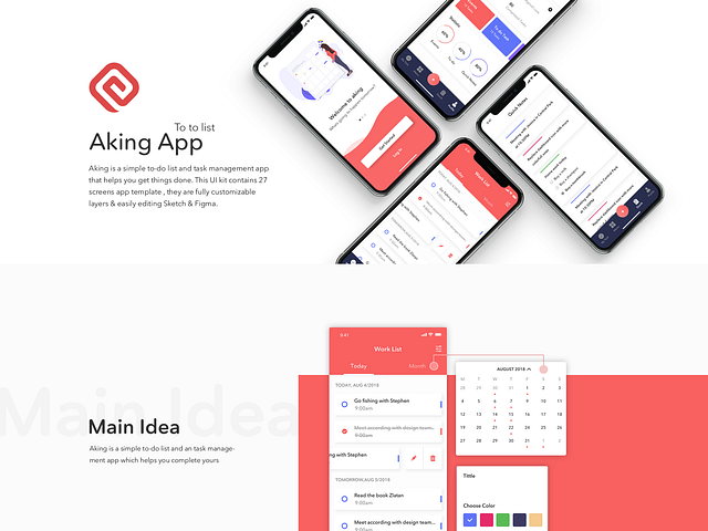 Aking to-do list app UI Kit - Freebie by tmrw. on Dribbble
