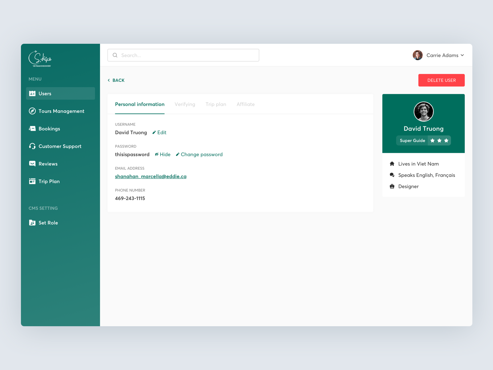 Users, Tours & Booking Management Dashboard by tmrw. on Dribbble