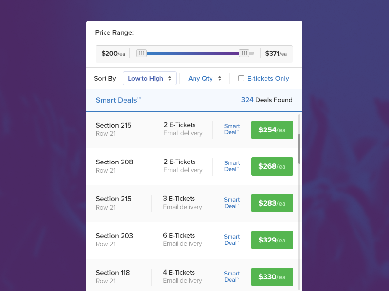 Ticket Listing Sidebar by Brandon Escalante on Dribbble