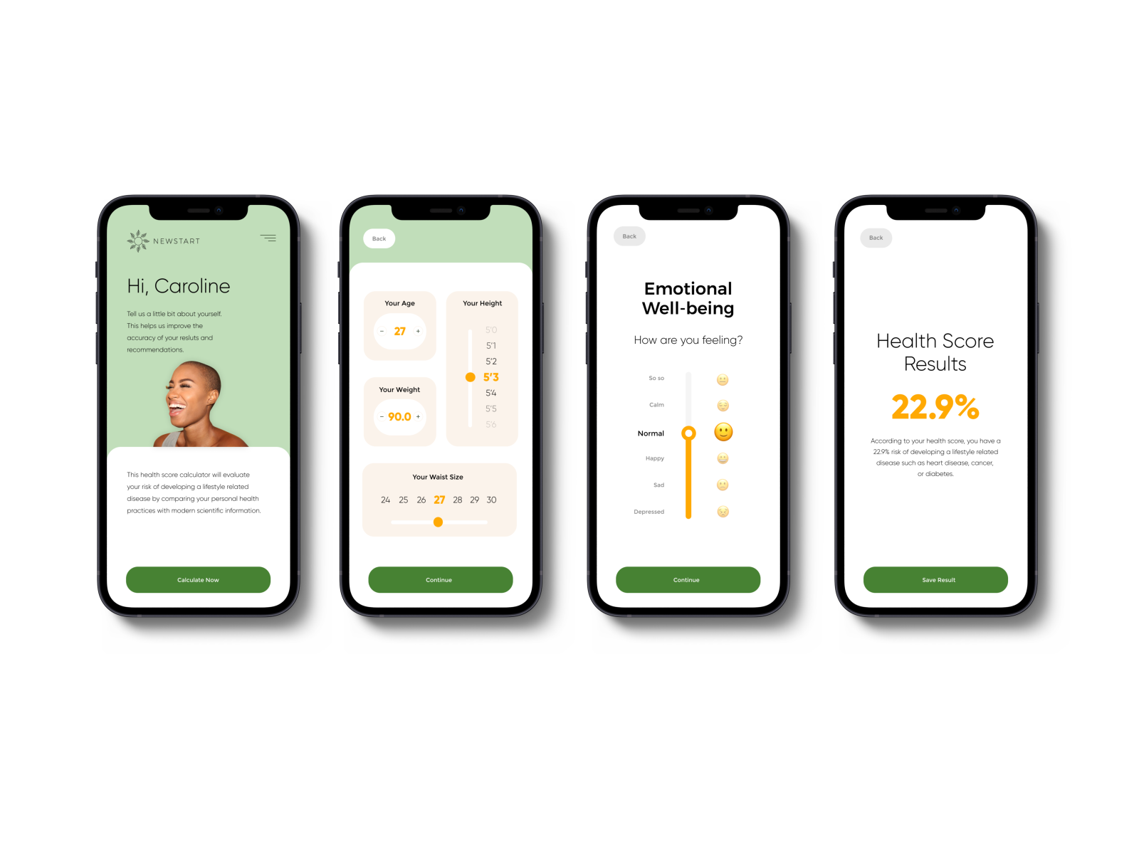 Newstart Well-being Calculator App by Cris at Okero Design on Dribbble
