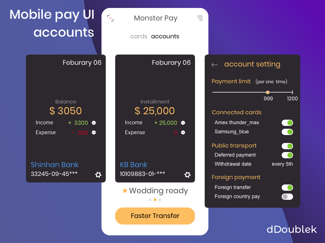 Mobile Pay UI - accounts by dDoublek on Dribbble